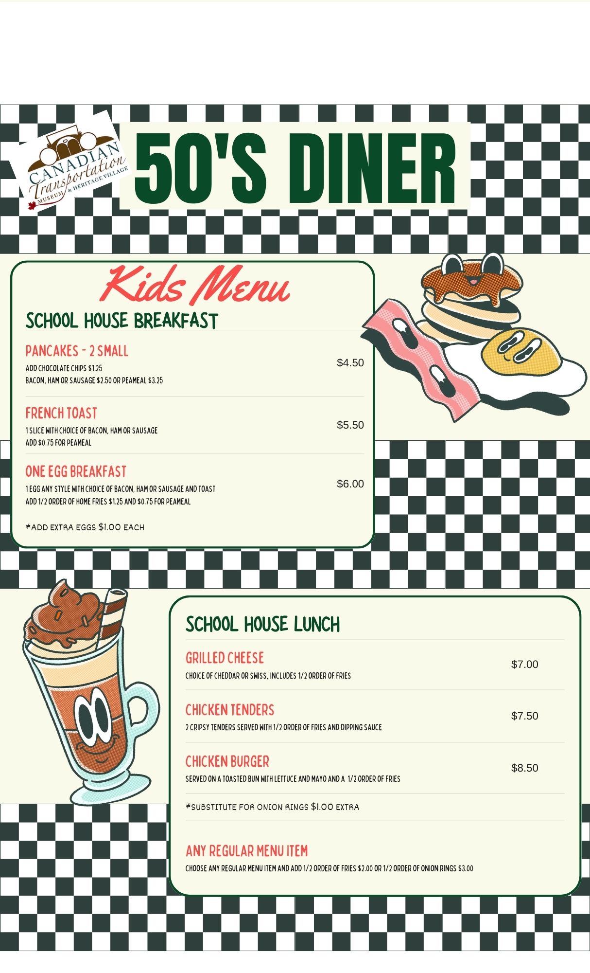 50s Diner Menu 50s Diner Menu